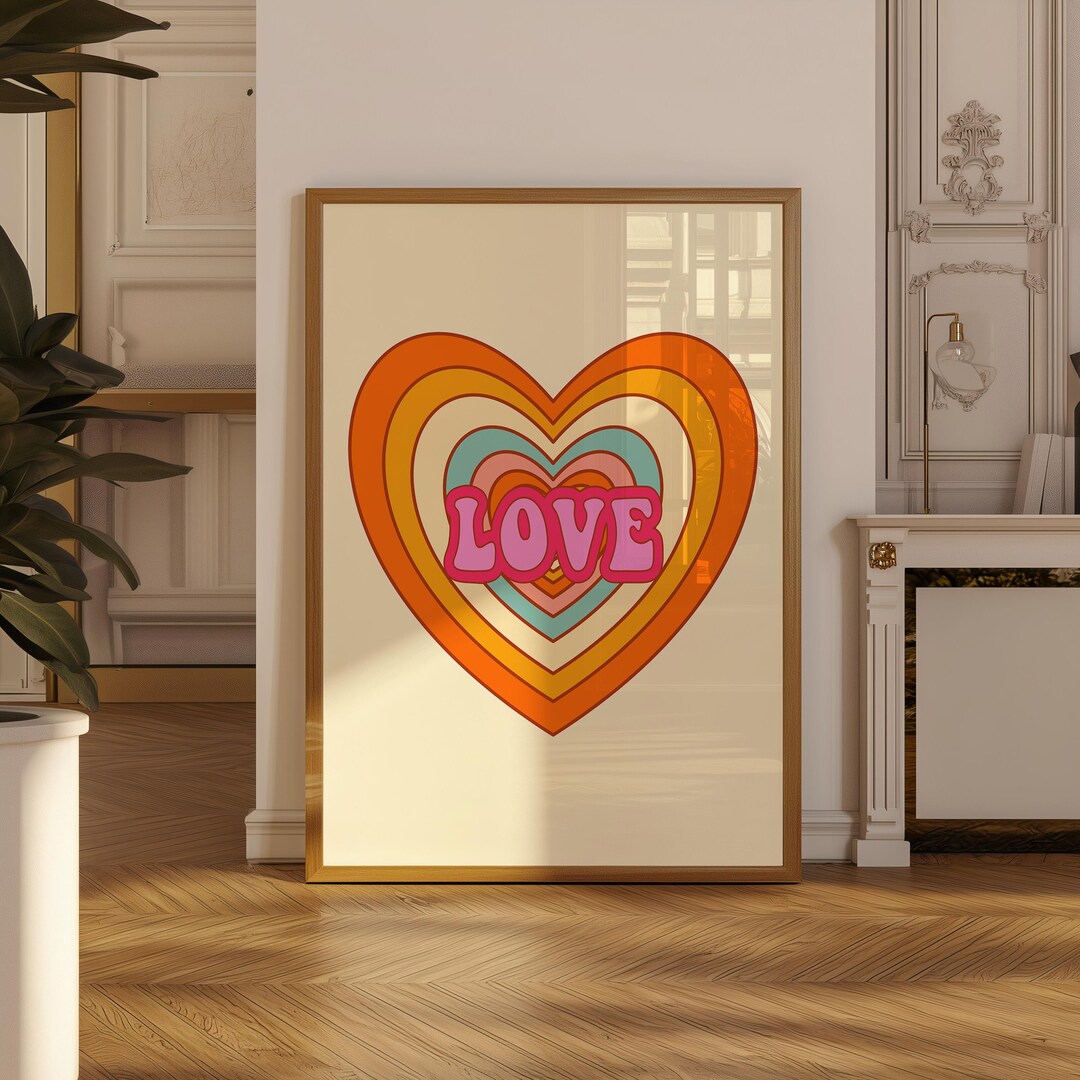 Retro Love Heart Print | Groovy Wall Art (digital Download) | Colorful ...