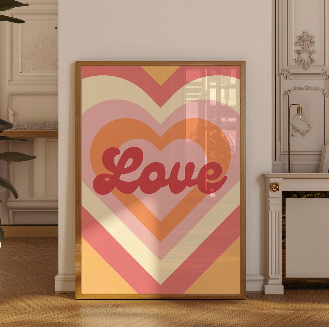 Love Print, Retro Heart Wall Art, Trendy Poster, Digital Download ...