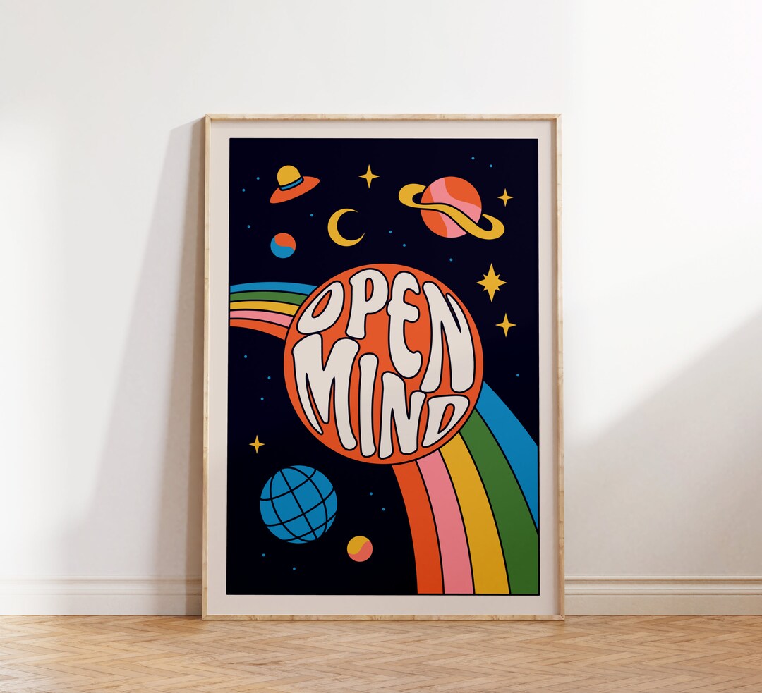 Retro Space Print, Open Mind Print, Retro Astronaut Print, Hippie Decor ...