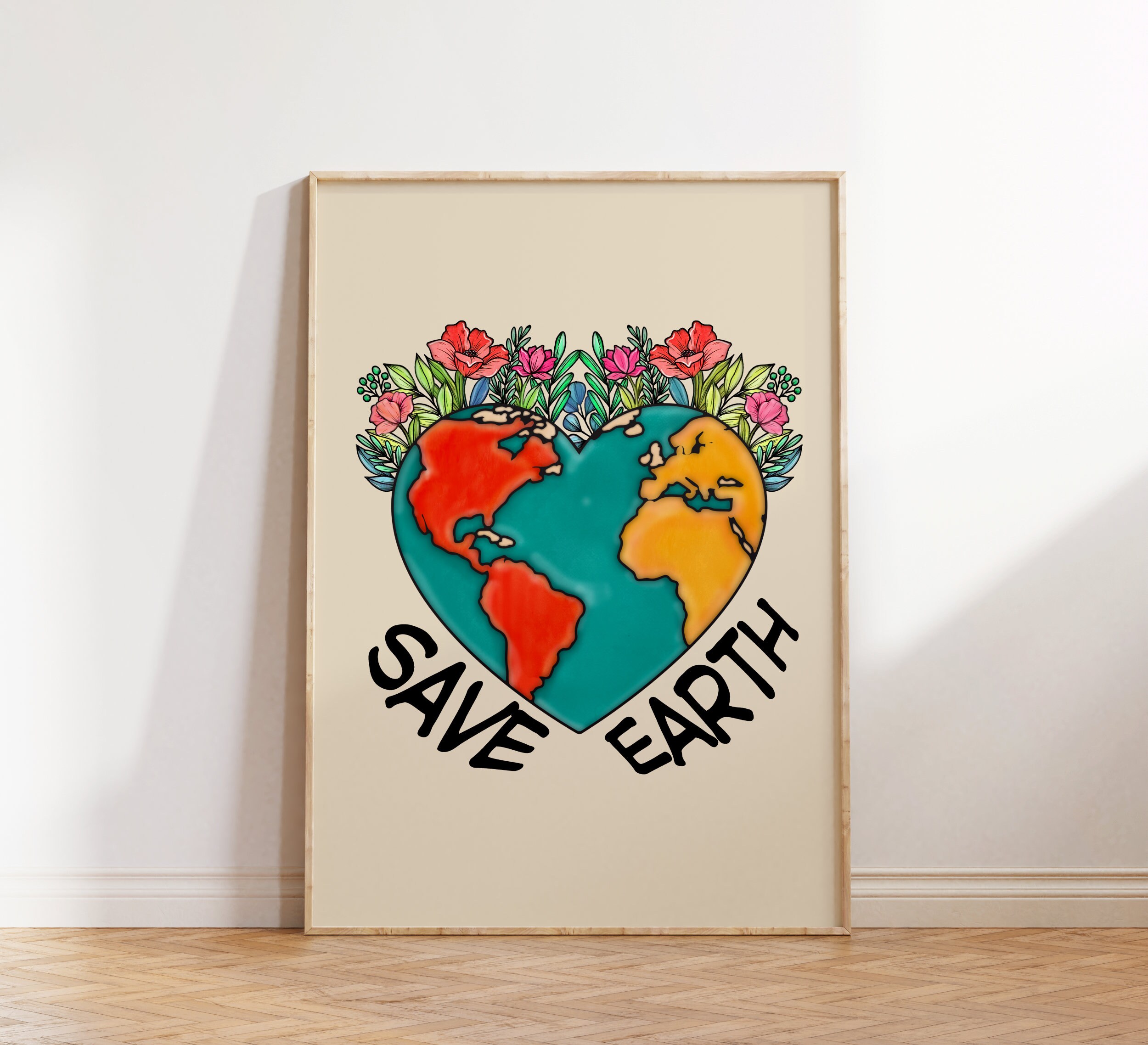 Retro Save Earth Print Earth Day Wall Art Print Retro Wall - Etsy