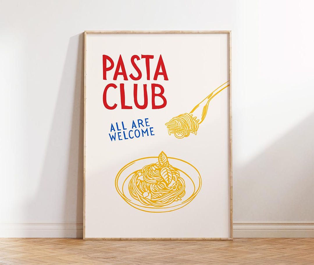 Retro Pasta Club Art Print, Digital Download, Trendy Kitchen Decor ...
