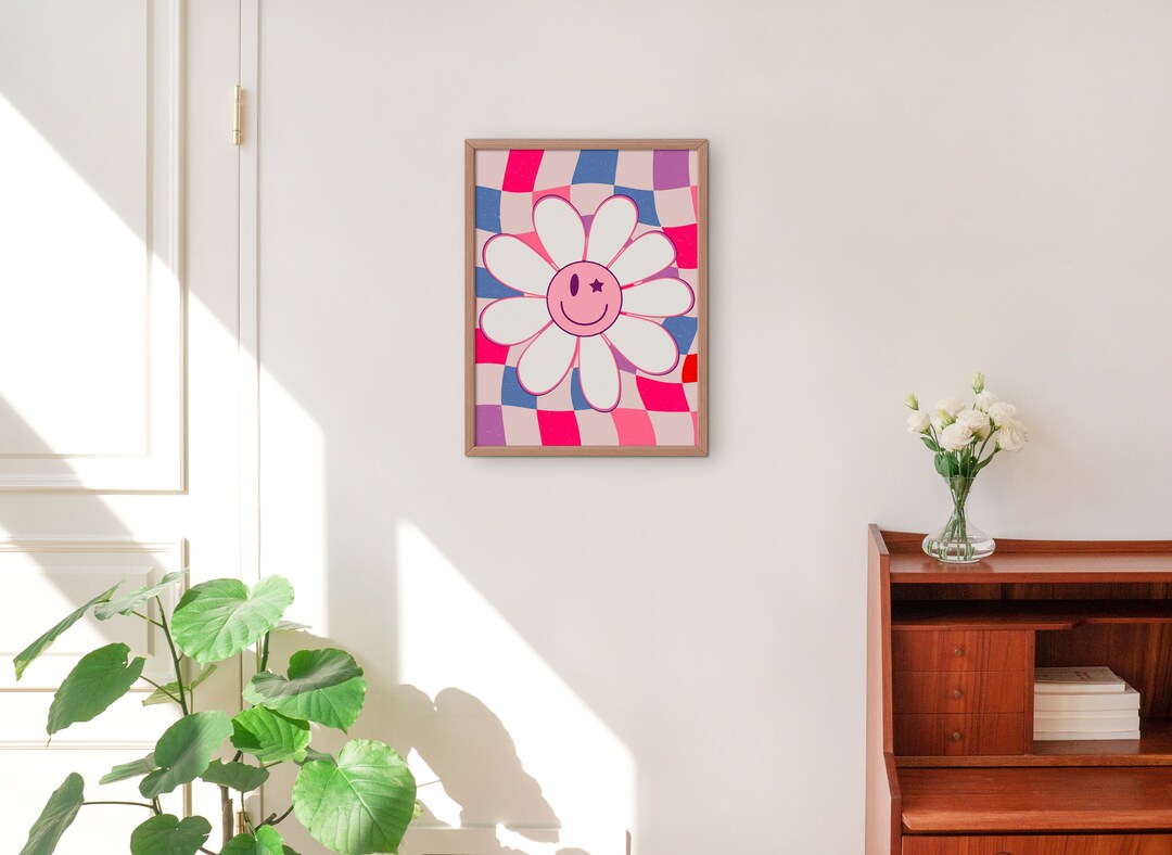 Retro Daisy Wall Art, Flower Poster, Groovy Print, Digital Download ...