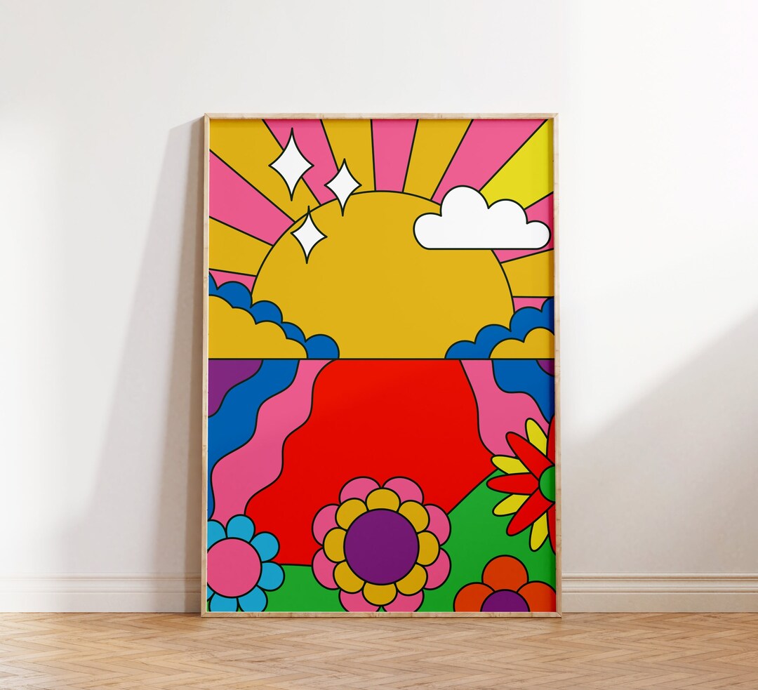 Groovy Retro Wall Art, Psychedelic Pop Art Poster, Colorful Dopamine ...