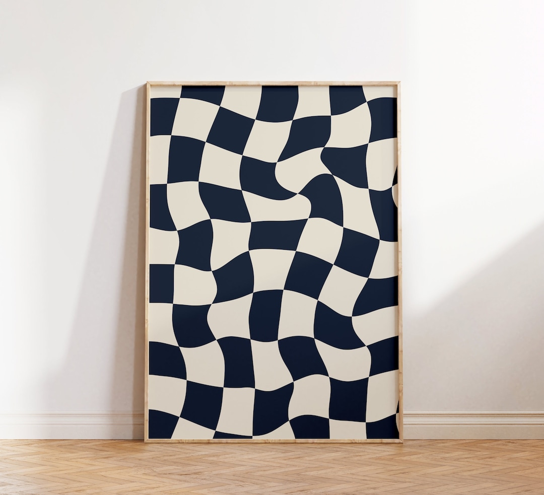 Retro Checkered Print | Navy Groovy Wall Art Printable (digital ...