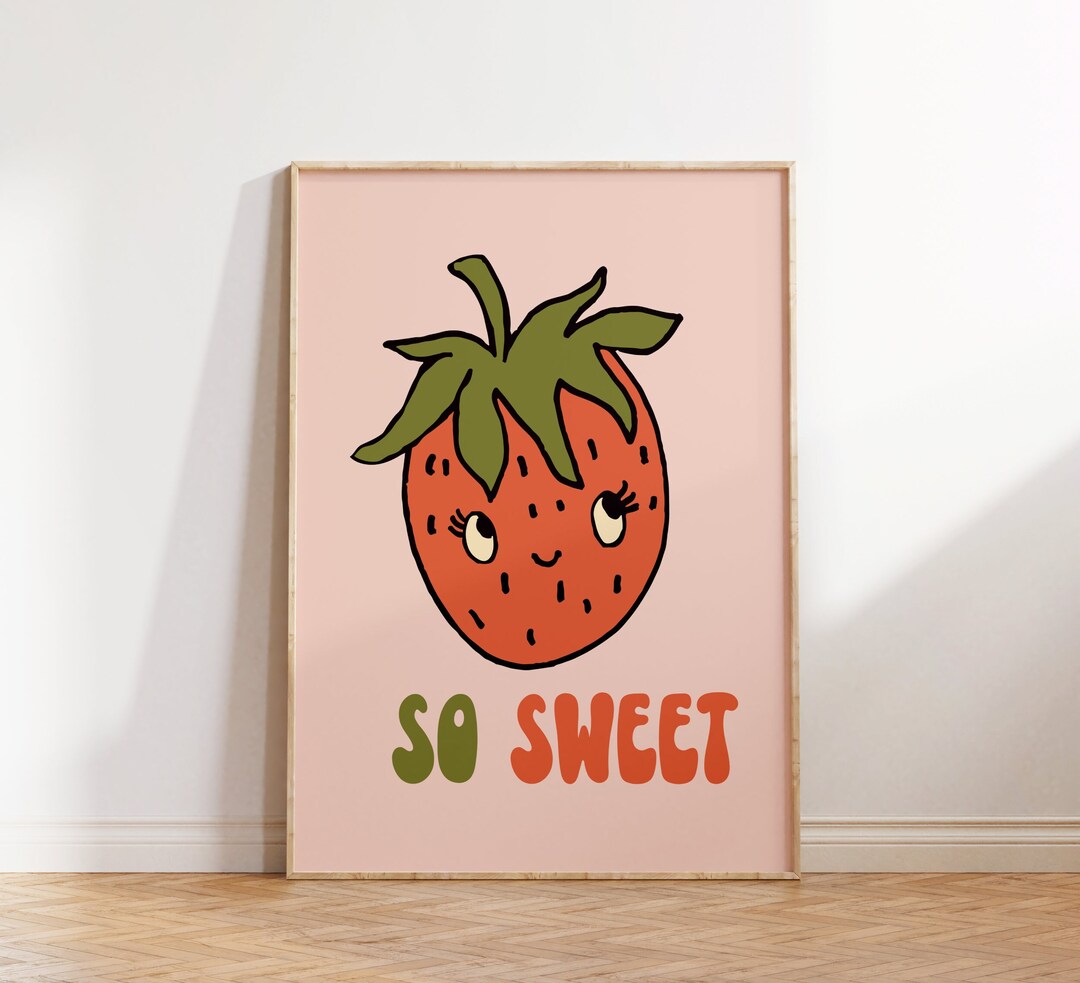 So Sweet Art Print, Strawberry Poster, Digital Download, Whimsical ...