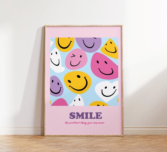 Prints Hippie Decor Smile Retro Wall Print Downloadable Prints Vintage ...