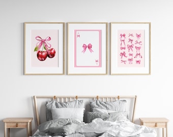 Trendy Pink Bows Wall Art Set of 3, Preppy Poster, College Apartment ...