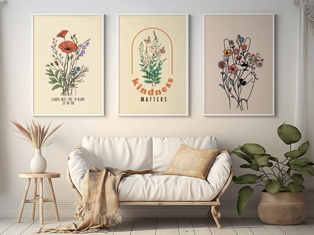 Flower Wall Art Set of 3, Flower Art Bundle, Floral Poster Set, Flower ...