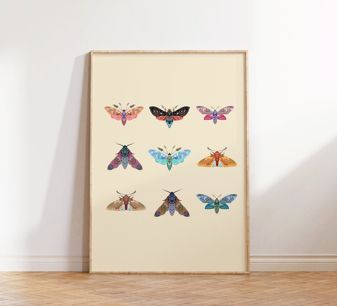 Boho Butterfly Wall Art, Vintage Butterfly Poster, Apartment Decor ...