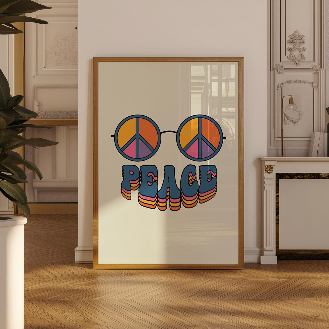 Retro Peace Sign Print | Funky Hippie Wall Art (digital Download ...