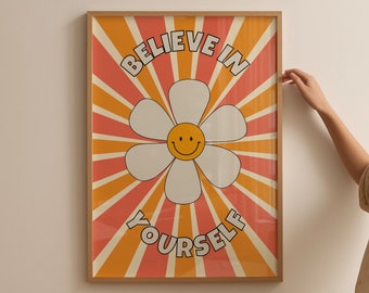 Retro Groovy Wall Art, Kindness Print, Inspirational Print, Digital ...