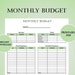Monthly Budget Overview Printable Green Color Income and Expense ...