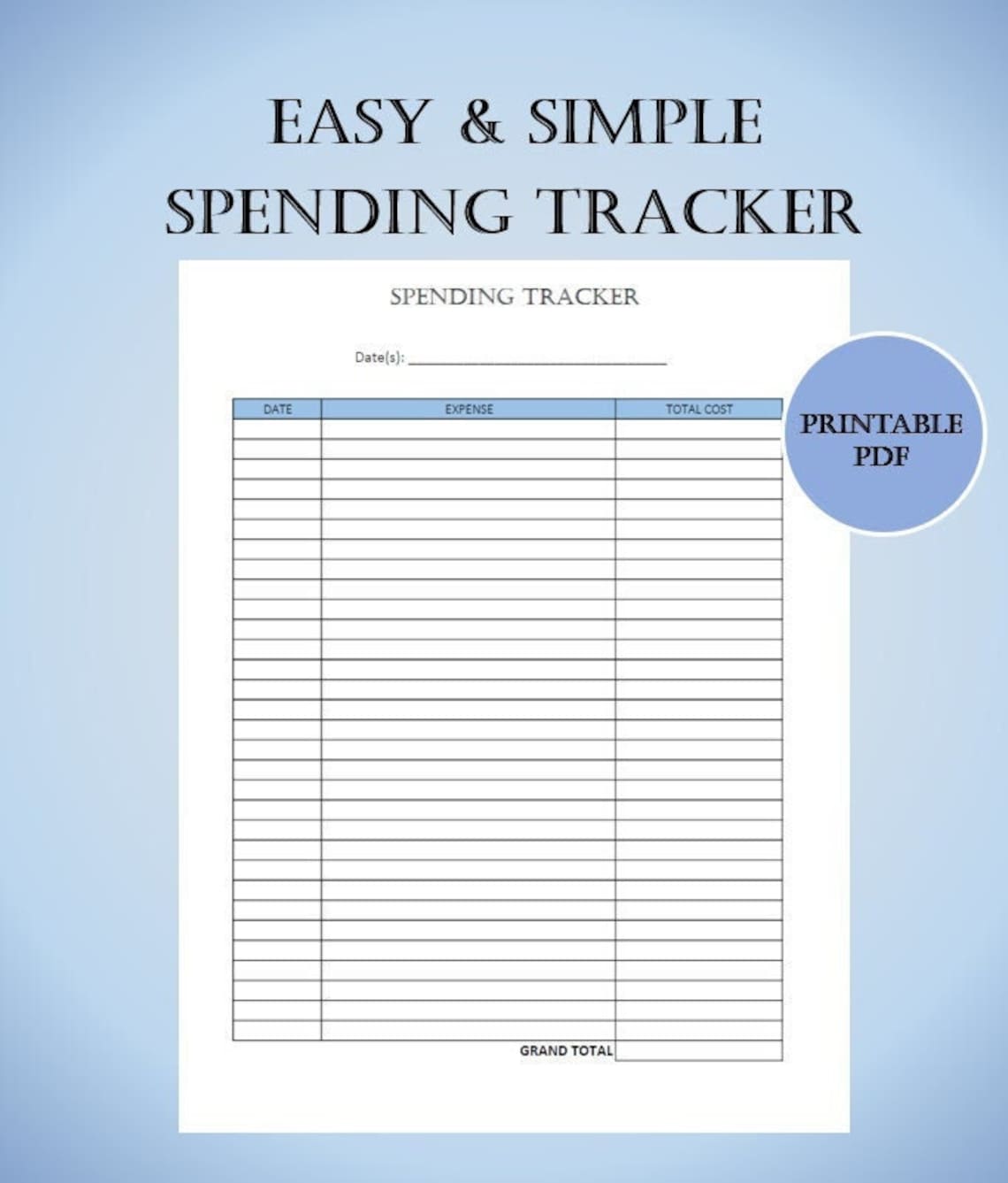 Easy & Simple Spending Tracker | Printable Expense Tracker ...