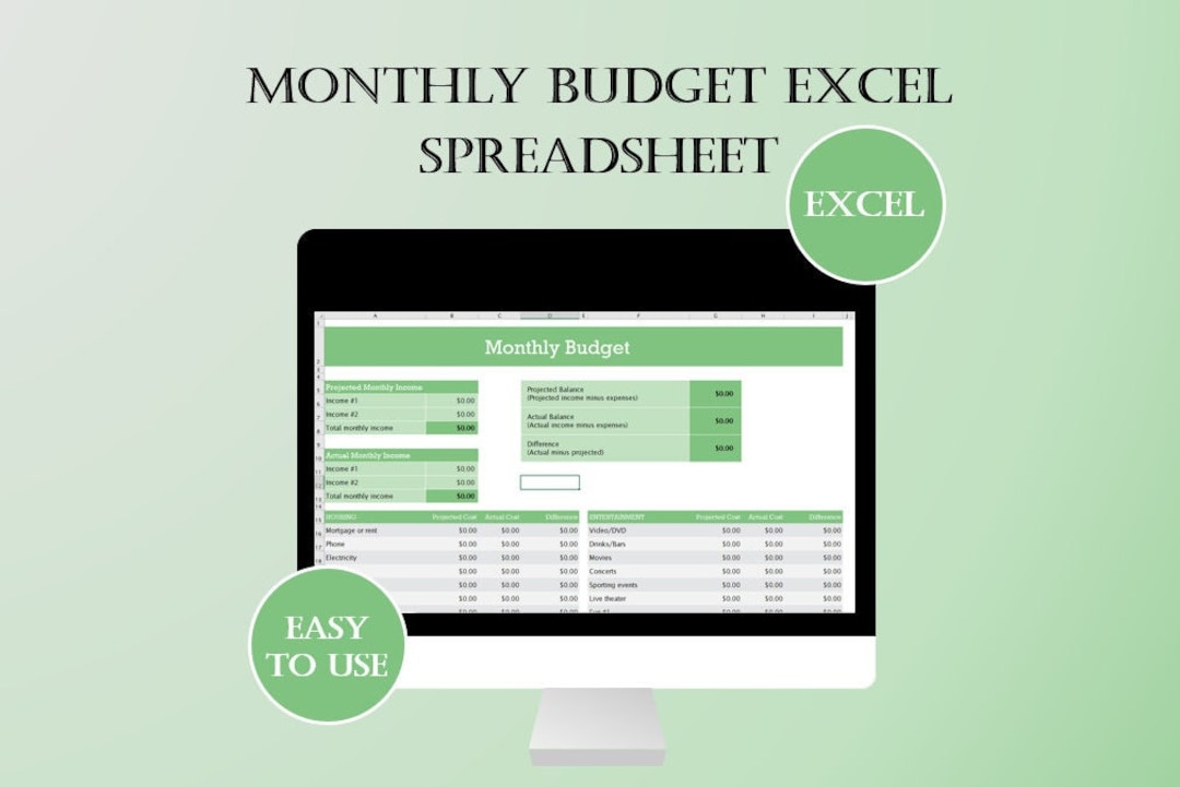 Monthly Budget Excel Spreadsheet | Green Color | Budget Planner ...