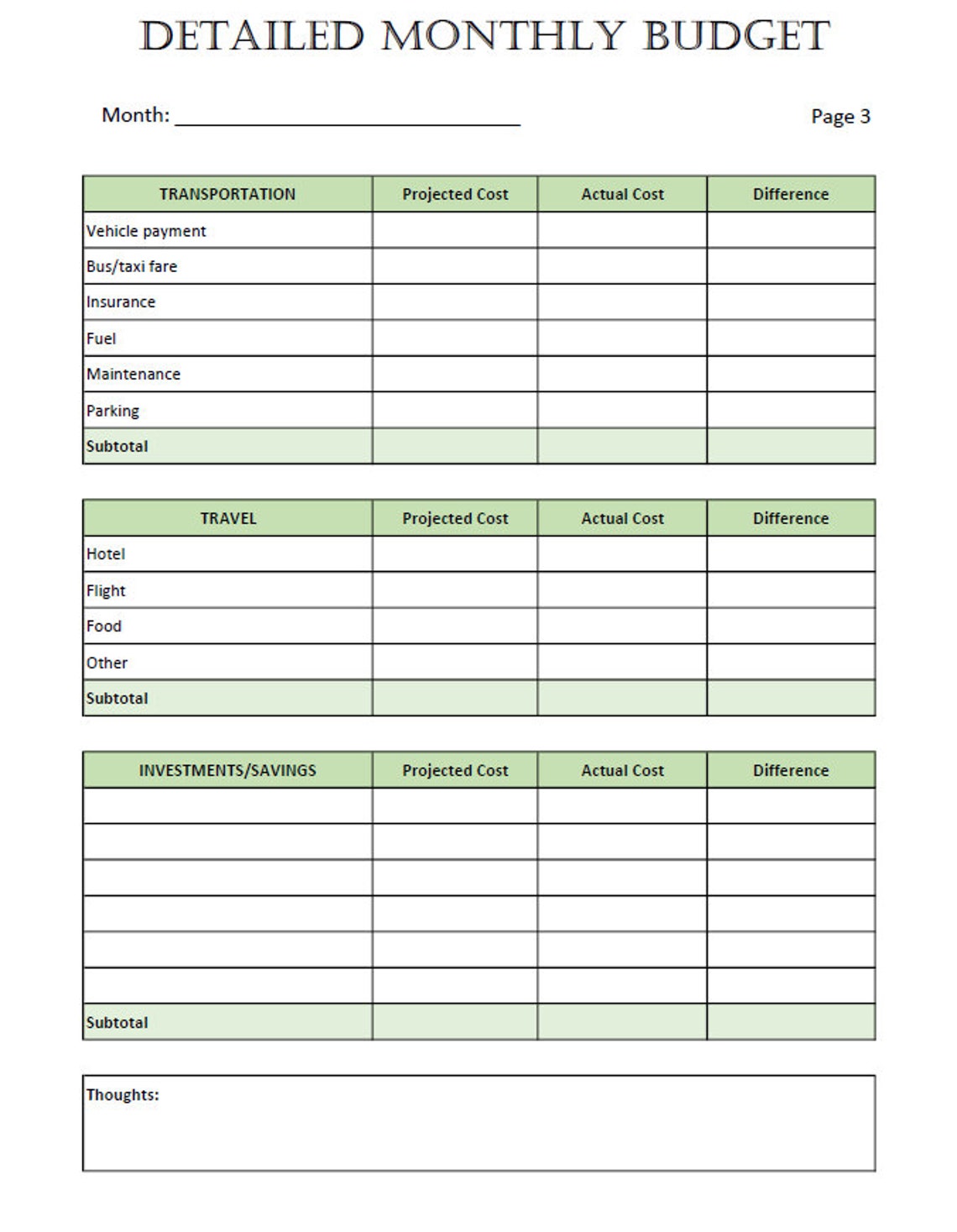 Ultimate & Detailed Monthly Budget Printable | Green Color | Income and ...