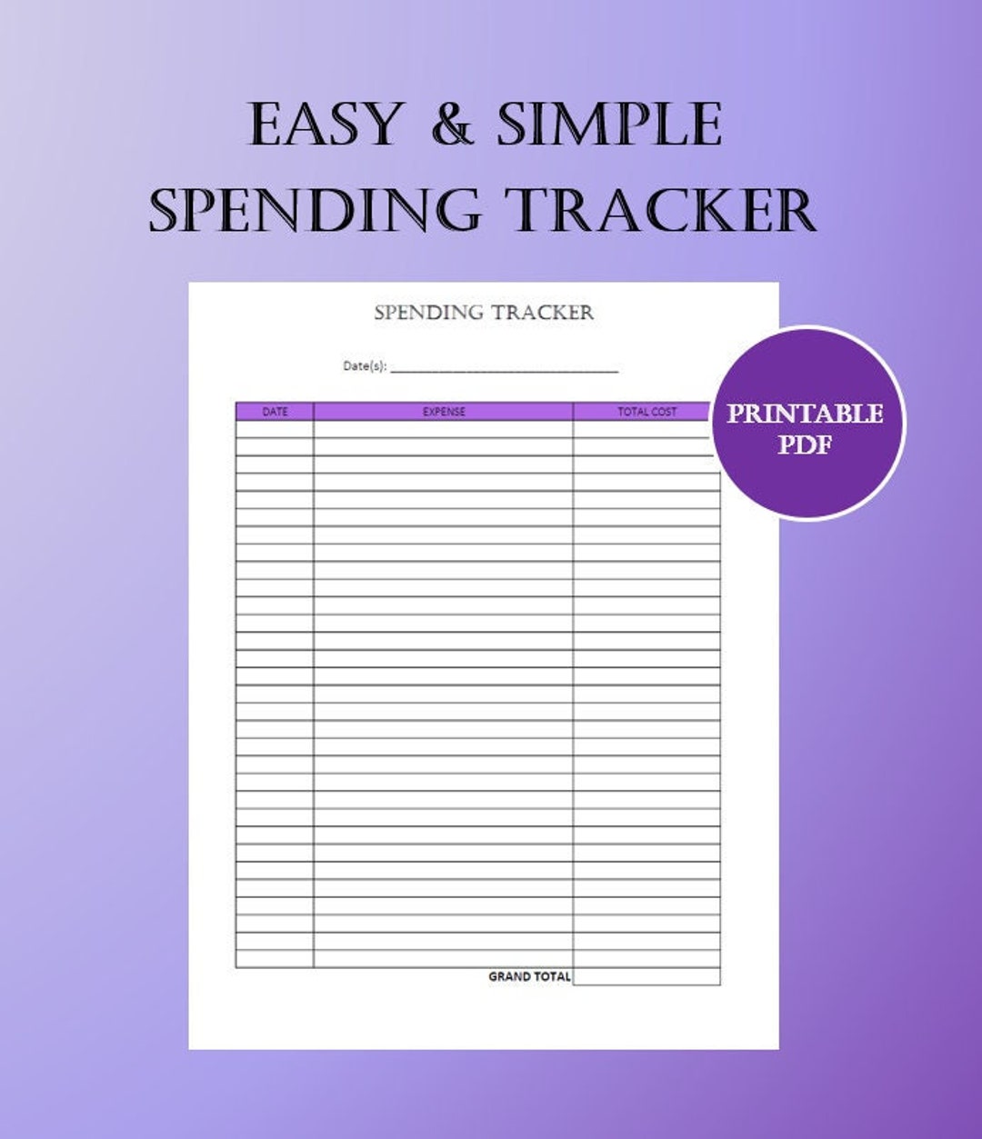 Easy & Simple Spending Tracker | Printable Expense Tracker ...