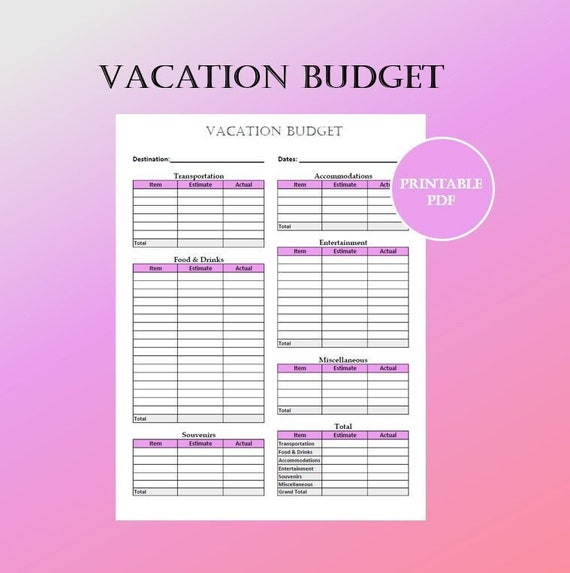 Vacation Budget Printable Trip Planner Template Pink Color | Etsy