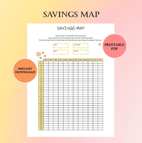 Savings Map Income and Spending Tracker Yellow Color Fun | Etsy