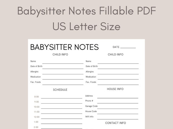 Editable Babysitter Notes Printable Babysitter Notes Sheet - Etsy Canada