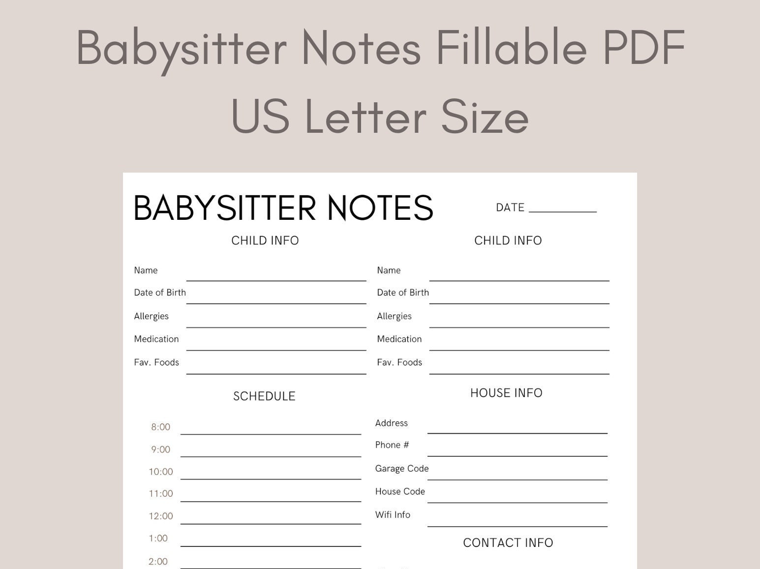 Editable Babysitter Notes Printable | Babysitter Notes Sheet ...