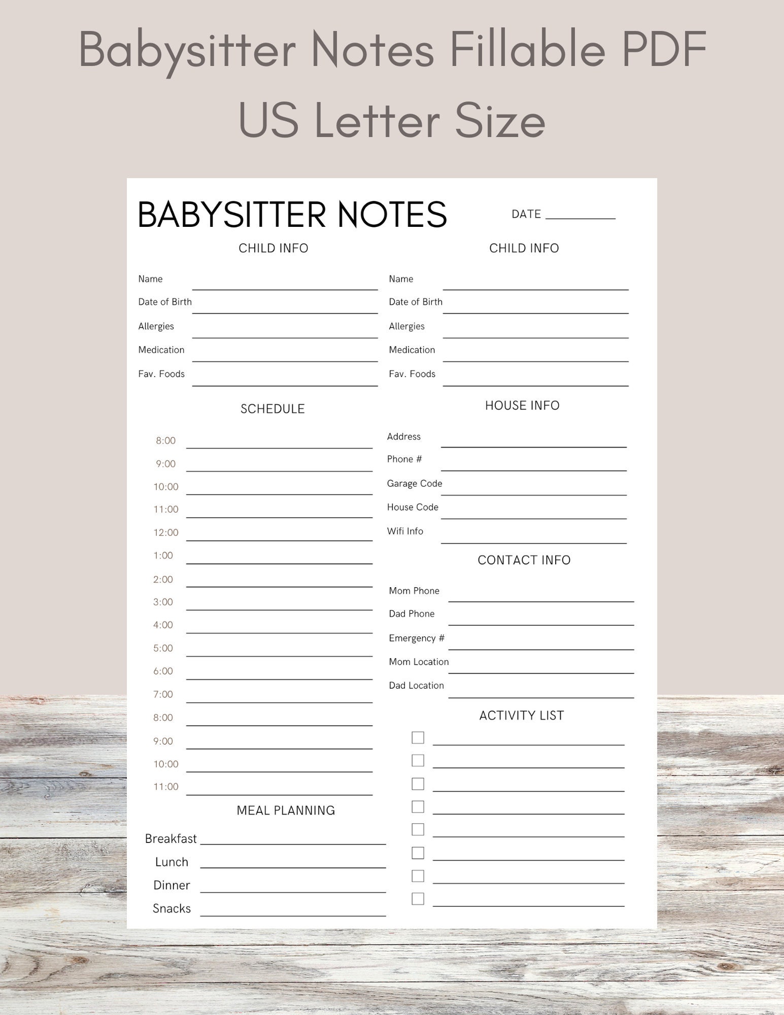Editable Babysitter Notes Printable | Babysitter Notes Sheet ...