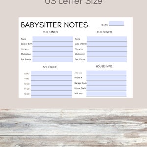 Editable Babysitter Notes Printable | Babysitter Notes Sheet ...