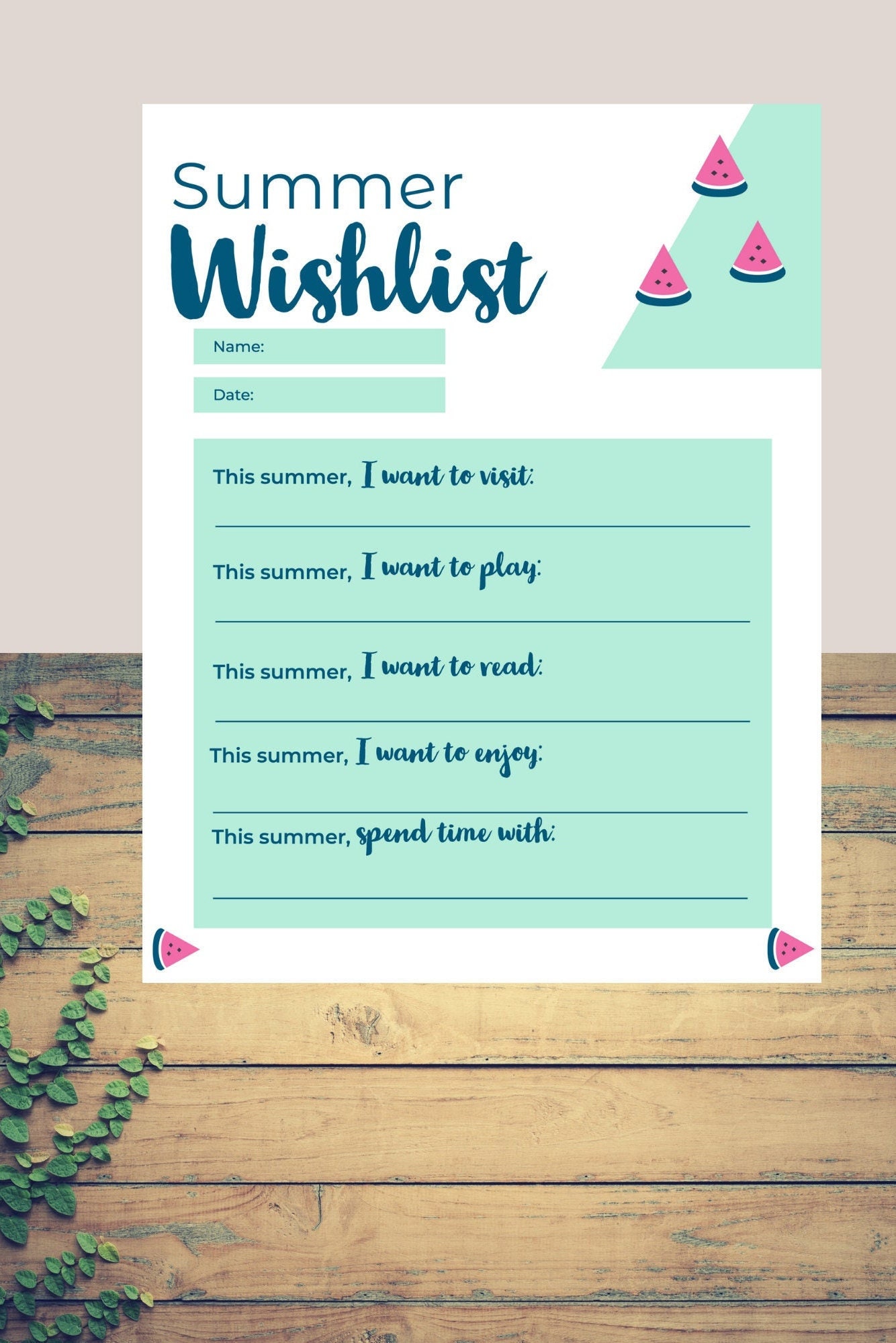 Summer Wish List Fillable Summer Bucket List Summer Activity List ...