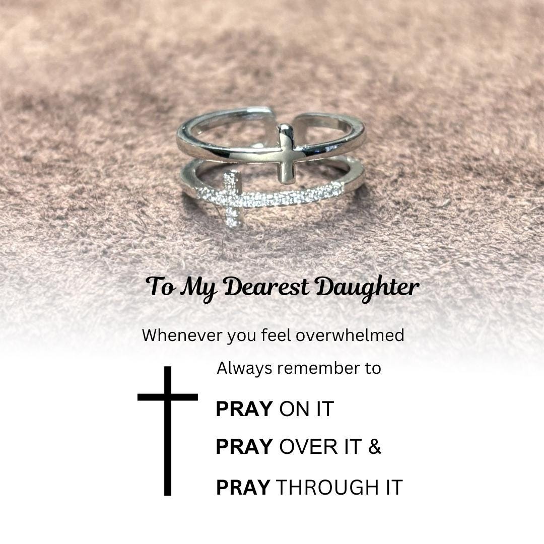 To My Daughter Ring pray Through It Faith Over Fear Double Cross Ring ...