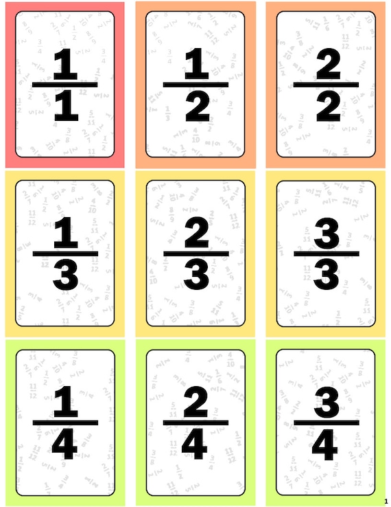 Fractions 20 Printable Flash Cards Printable Flash Cards Fractions