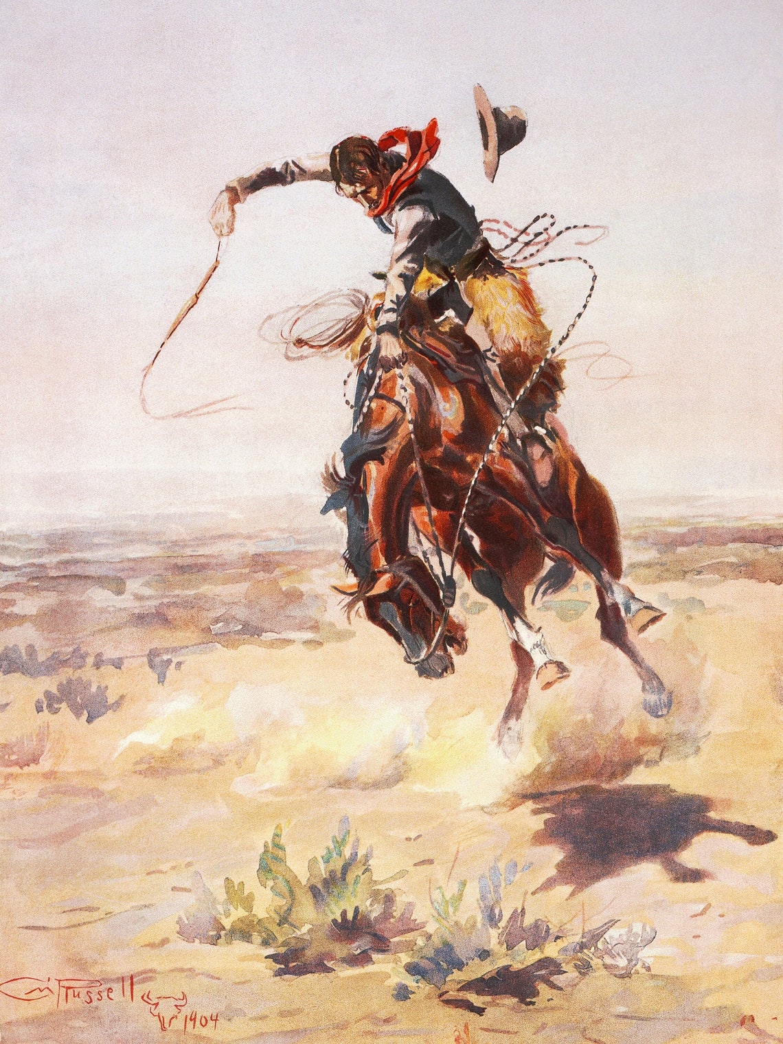 Cowboy Riding a Bucking Bronco in the Desert Painting for Digital ...