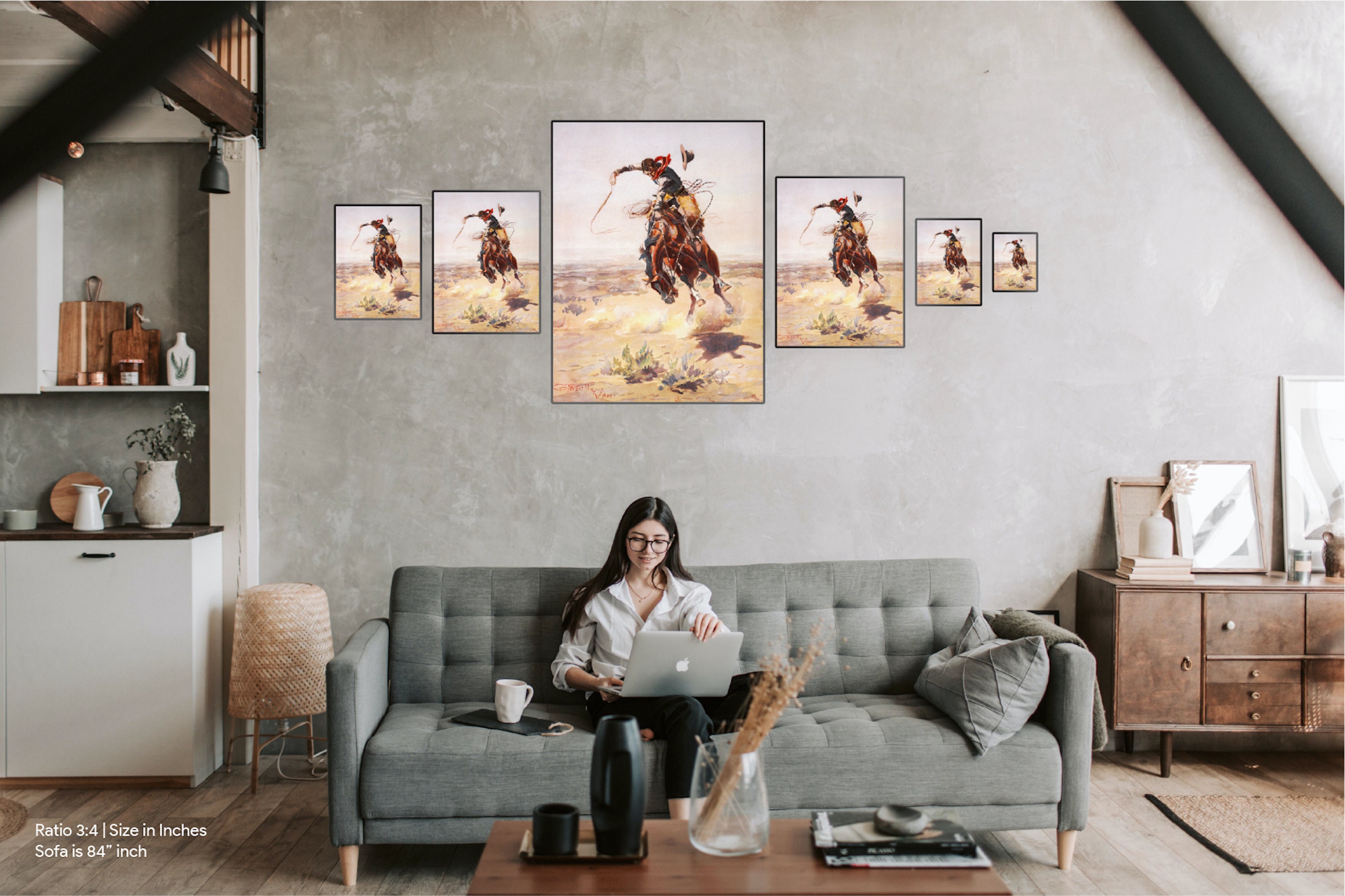 Cowboy Riding a Bucking Bronco in the Desert Painting for Digital ...