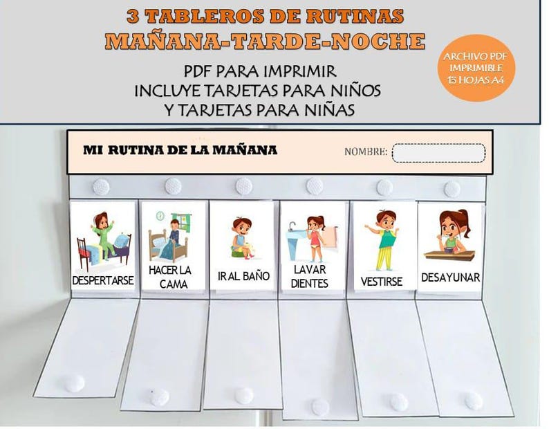 Tablero De Rutinas Para Niños | Agenda Visual Mañana, Tarde Y Noche - Etsy