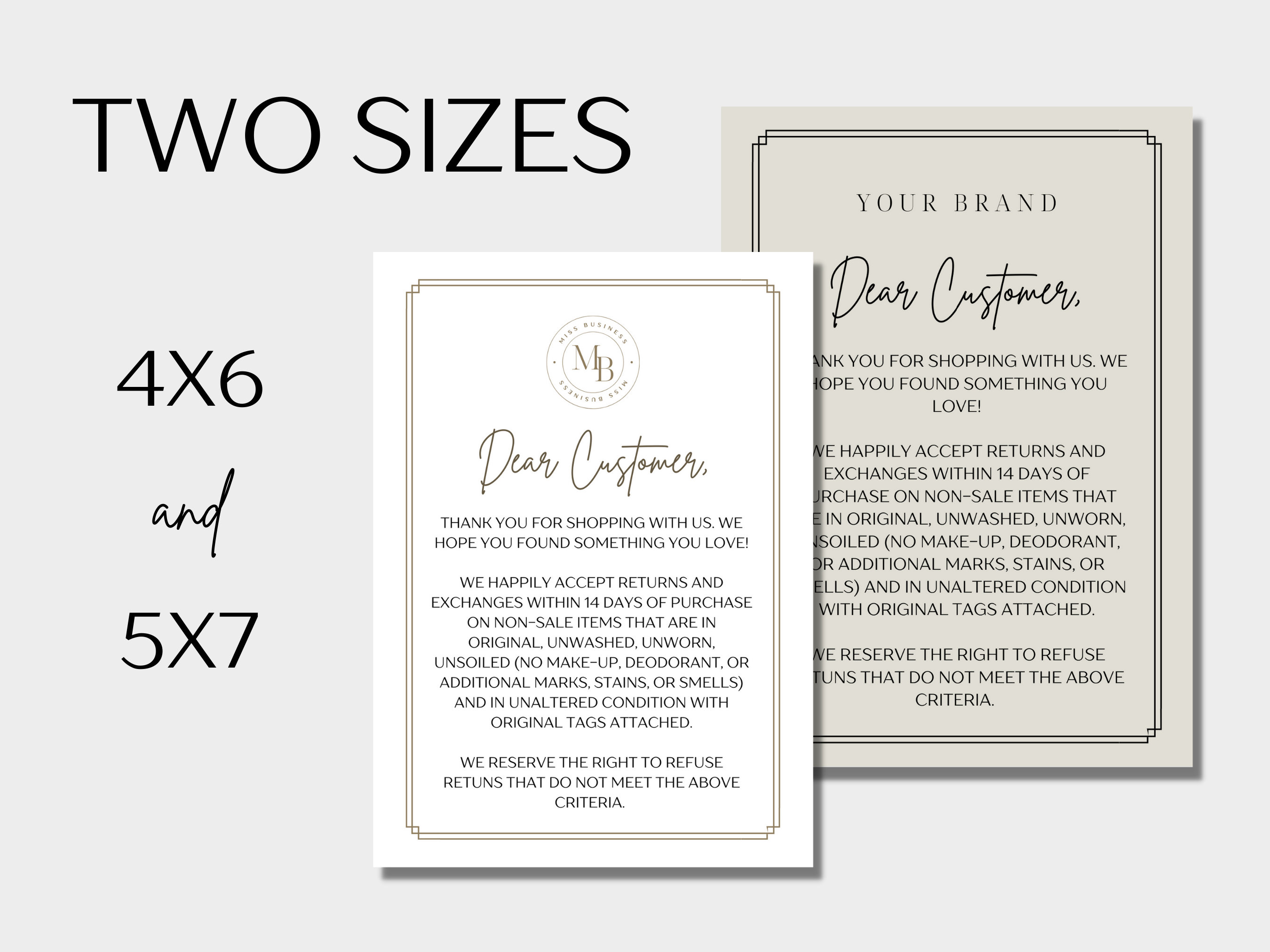 Simple Return Policy Template, DIY Printable Business Card Design ...