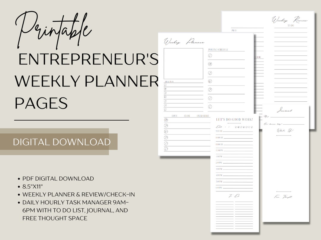 Printable Entrepreneur's Weekly Planner | Small Business Daily Planner ...