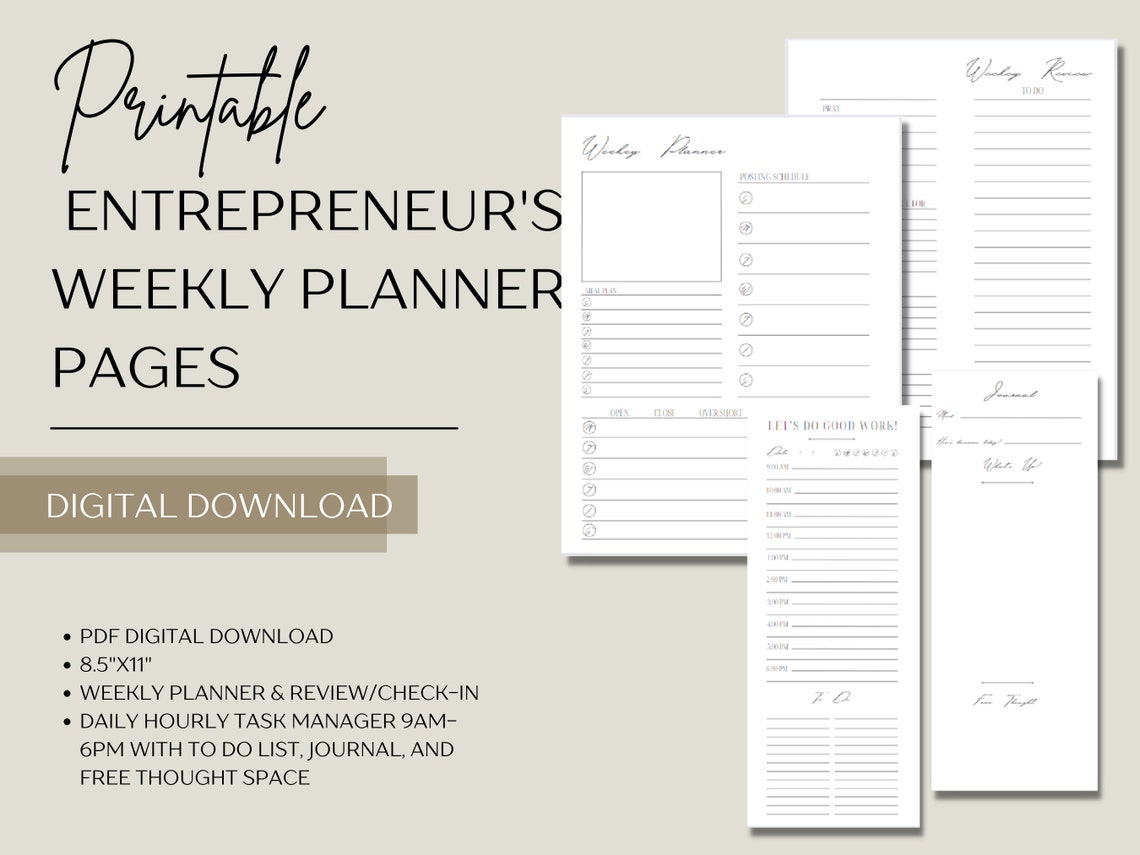 Printable Entrepreneur's Weekly Planner | Small Business Daily Planner ...