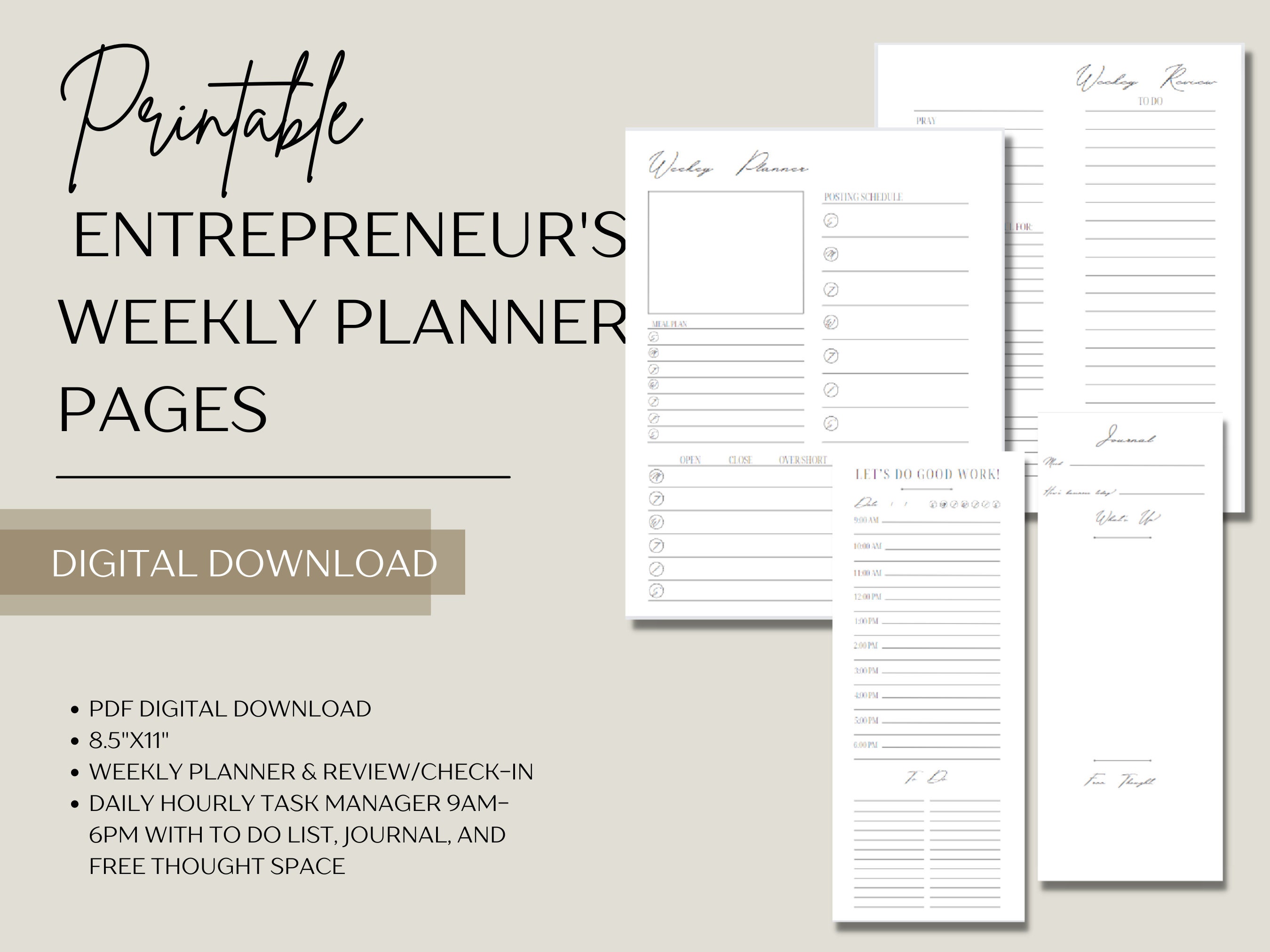 Printable Entrepreneur's Weekly Planner | Small Business Daily Planner ...
