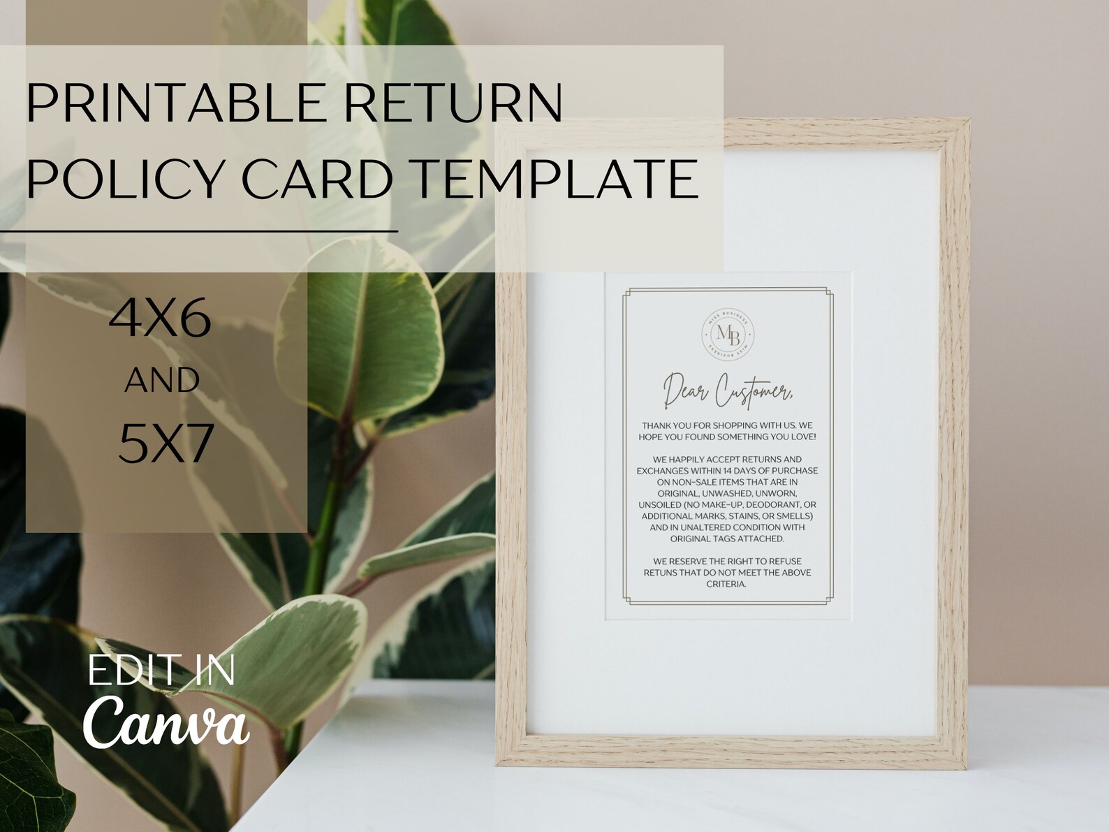 Simple Return Policy Template, DIY Printable Business Card Design ...