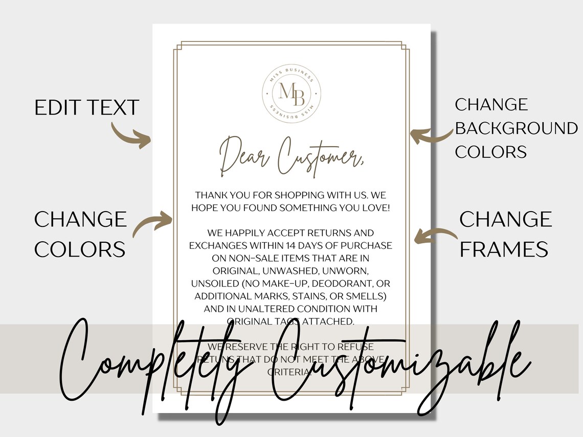 Simple Return Policy Template, DIY Printable Business Card Design ...