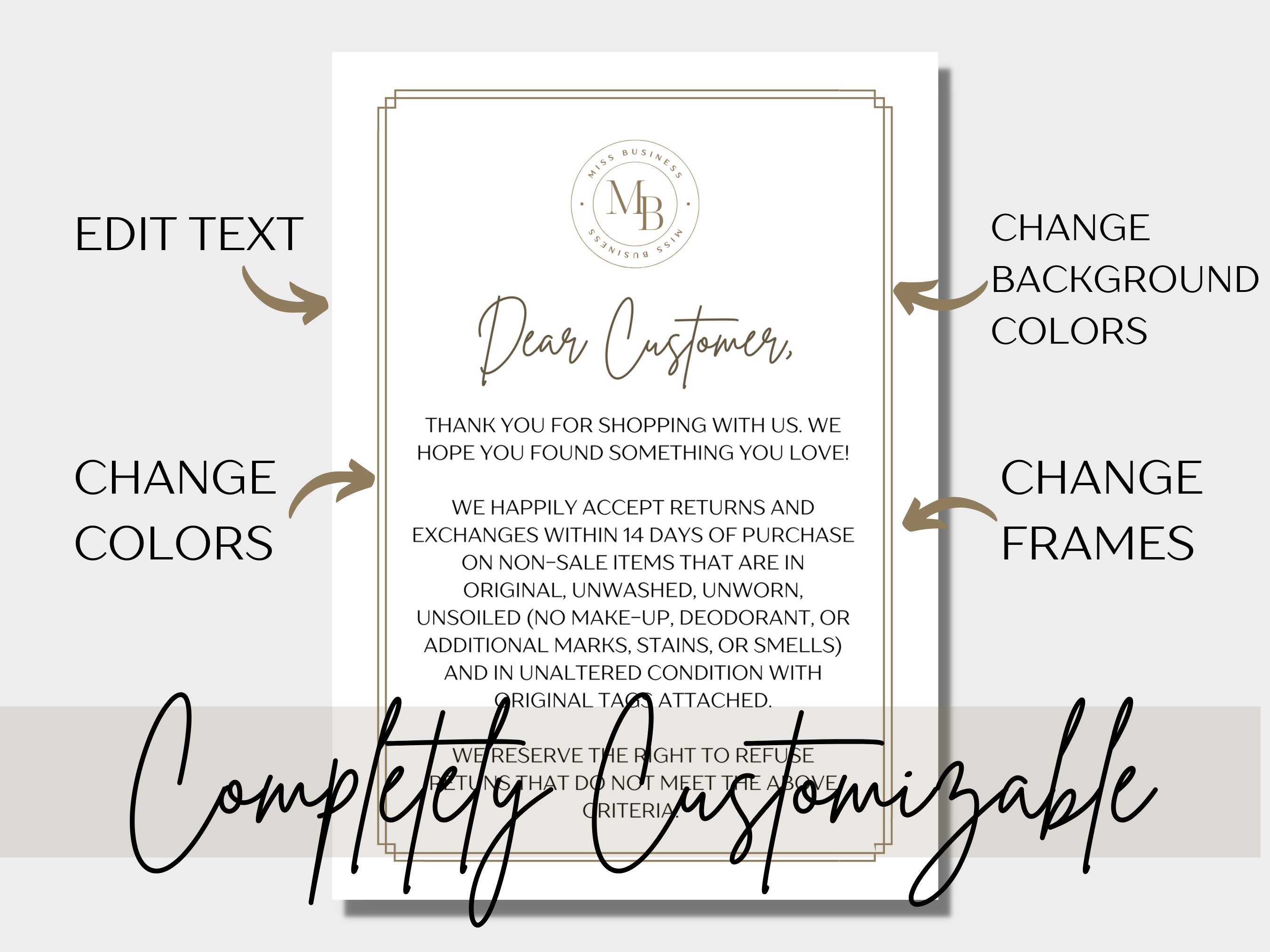 Simple Return Policy Template, DIY Printable Business Card Design ...