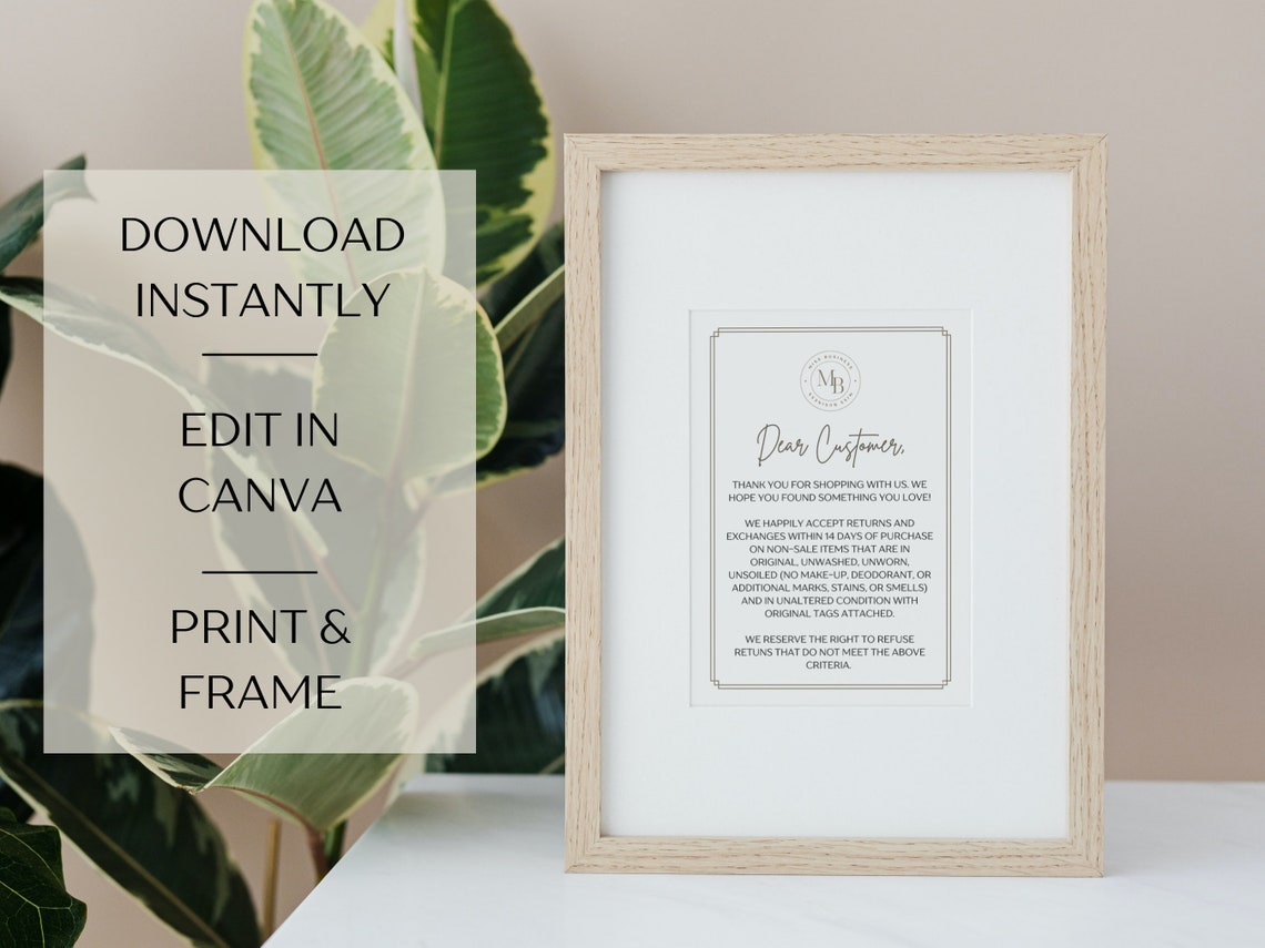 Simple Return Policy Template, DIY Printable Business Card Design ...