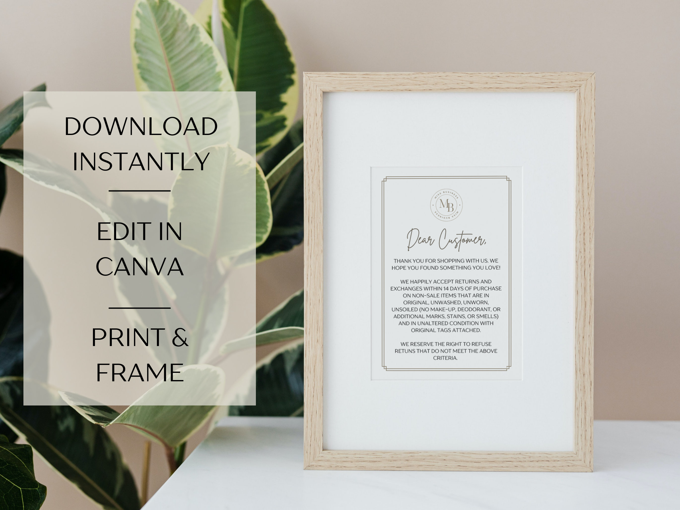 Simple Return Policy Template, DIY Printable Business Card Design ...