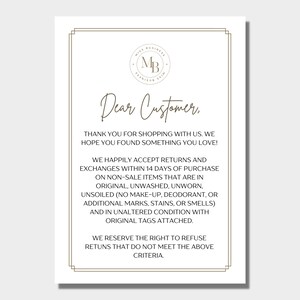 Simple Return Policy Template, DIY Printable Business Card Design ...