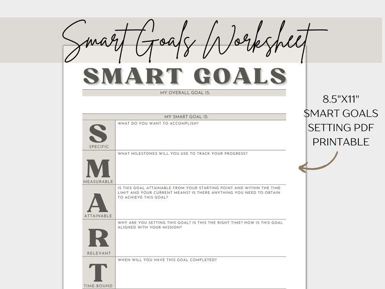 Goal Setting Worksheet | SMART Goals Template | Printable Goals Planner ...
