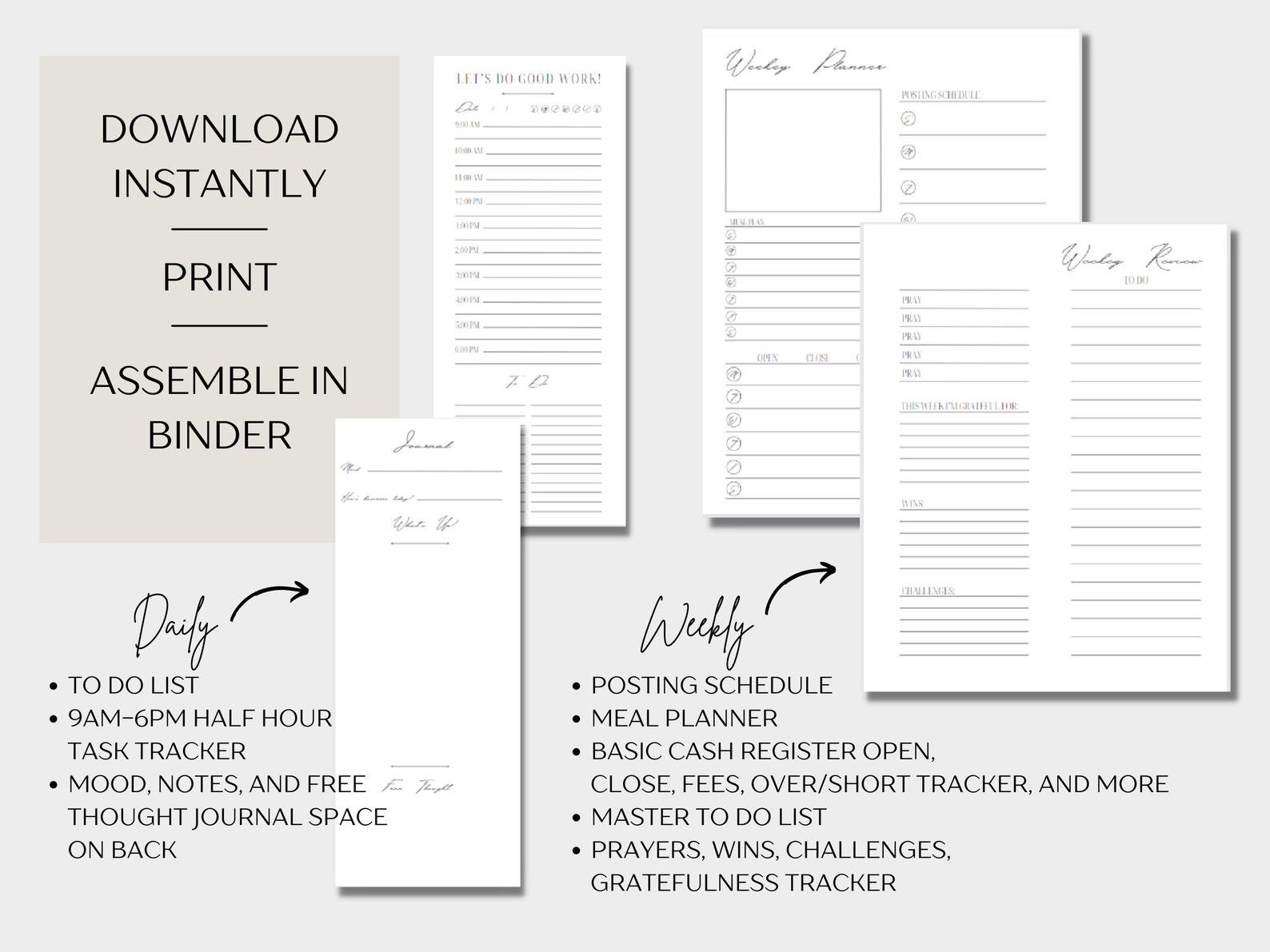 Printable Entrepreneur's Weekly Planner | Small Business Daily Planner ...