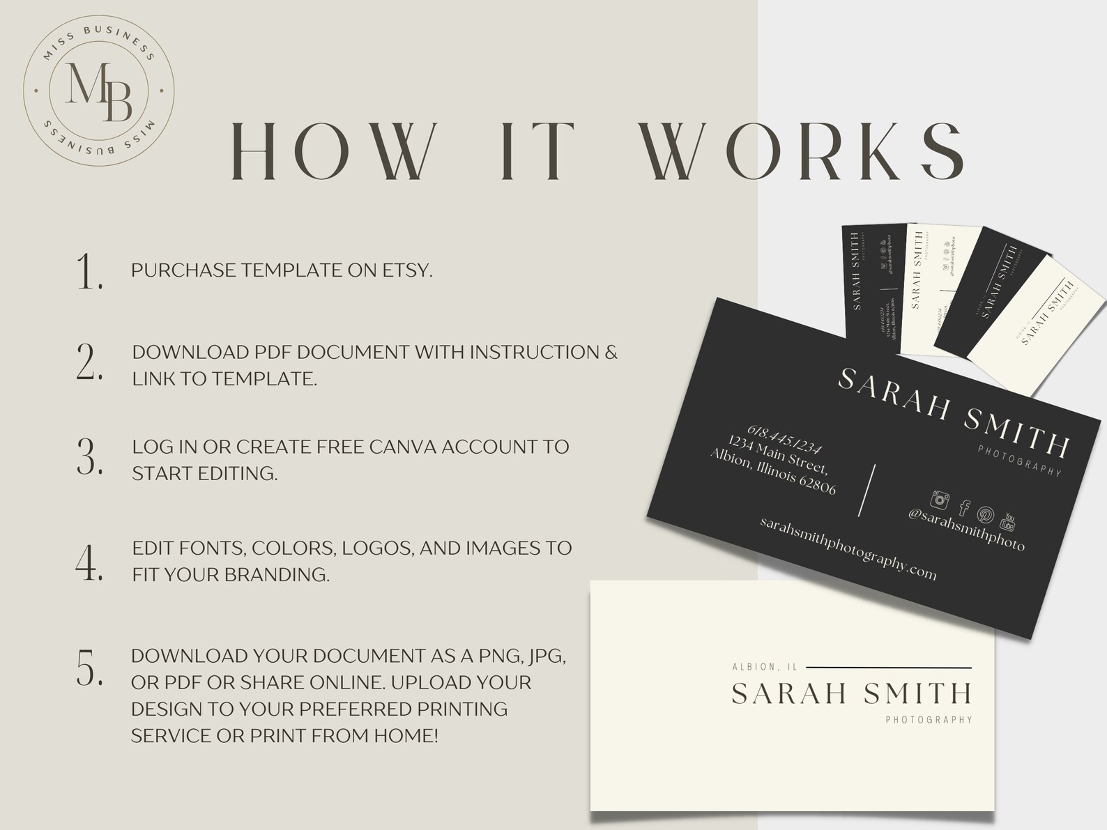 Vintage Business Card Template, DIY Printable Business Card Design ...