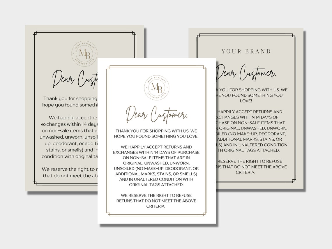 Simple Return Policy Template, DIY Printable Business Card Design ...