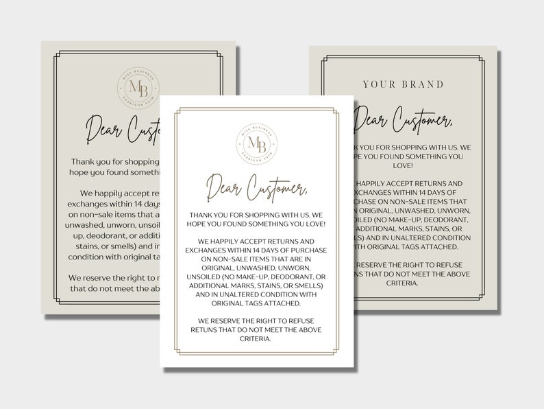 Simple Return Policy Template, DIY Printable Business Card Design ...