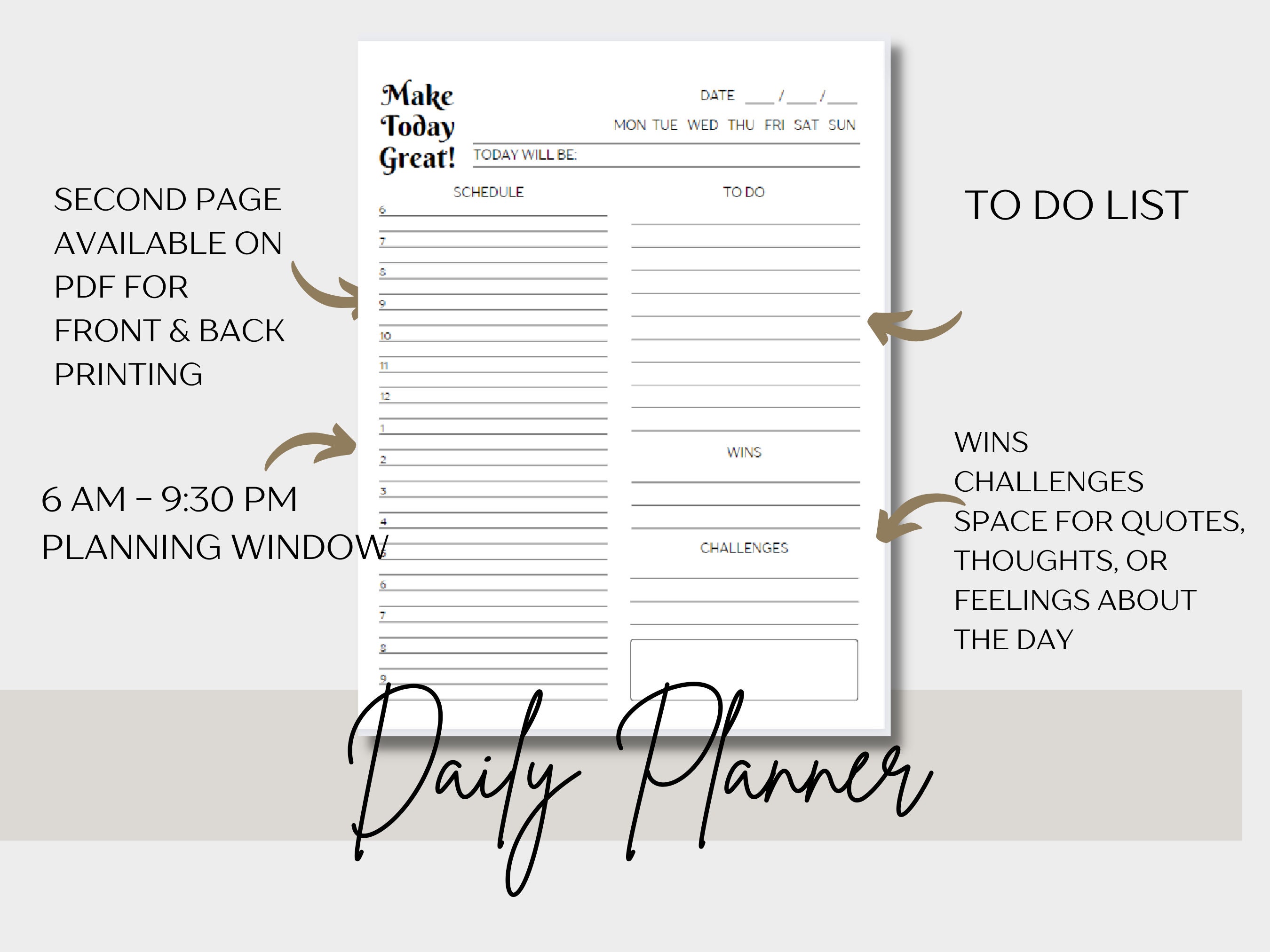PRINTABLE DAILY PLANNER | to Do List | Printable Productivity Day ...