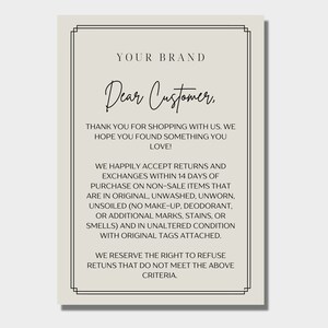 Simple Return Policy Template, DIY Printable Business Card Design ...