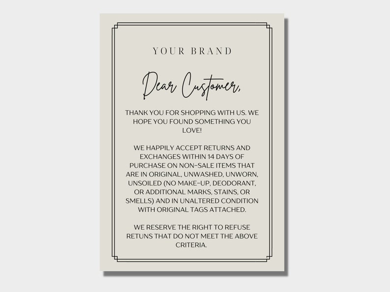 Simple Return Policy Template, DIY Printable Business Card Design ...